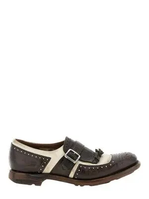 Church's Bicolour Calfskin Monk Strap Shoes With Fringe And Broguing - Brown