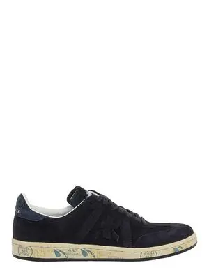 Premiata Bonnie Leather And Suede Sneakers With Maxi Side Logo - Navy