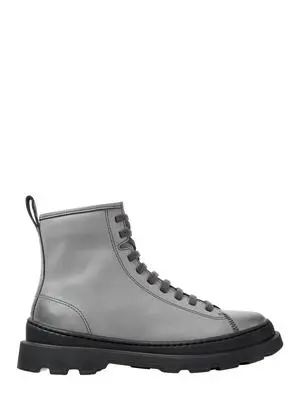 Camper Brutus+ Distressed-effect Calfskin Combat Boots With Side Zip - Grey