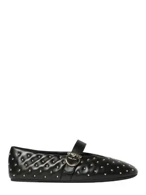 FERRAGAMO Ferragamo Gancini Buckle Studded Nappa Mary Jane Flats Black