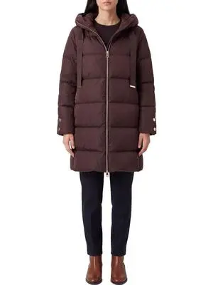 Herno A-shape Short Hooded Down Jacket In Quilted Technical Satin - Brown