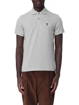 AMI Paris Short-sleeve Cotton Polo With Embroidered Ami De Coeur Logo Grey