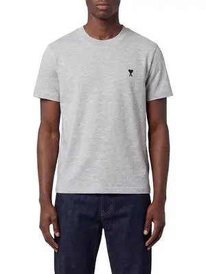 AMI Paris Crewneck T-shirt In Organic Cotton With Contrast Logo - Grey
