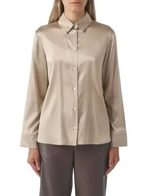 Max Mara MM Max Mara Long-Sleeved Stretch-Silk Satin Shirt Sand