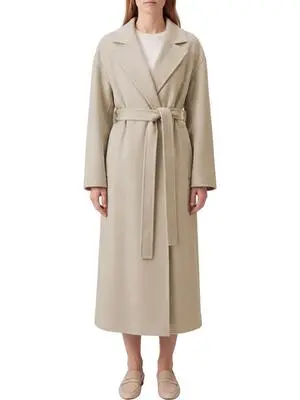 Sportmax Pure Virgin Wool Hooded Long Robe Coat - Beige