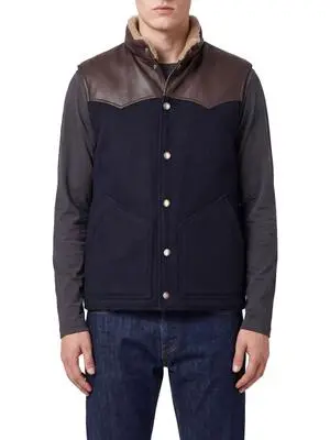 Brunello Cucinelli Brunello Cucinelli Padded Wool Vest With Leather Accents Blue