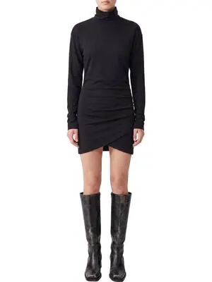 DONDUP Asymmetrical Turtleneck Jersey Mini Dress - Black