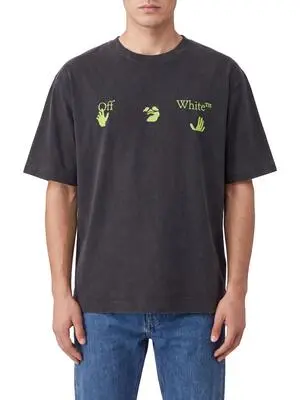 Off-White Short-sleeved Cotton T-shirt With Contrast Logo Print - Black