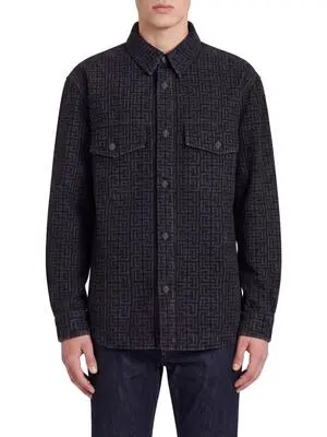 Balmain Monogram Pb Labyrinth All-over Cotton Shirt - Black