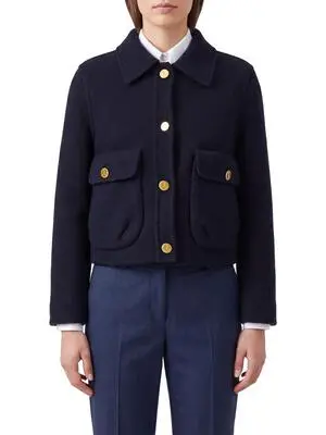 Thom Browne Single-breasted Short Coat In Virgin Wool - Blue