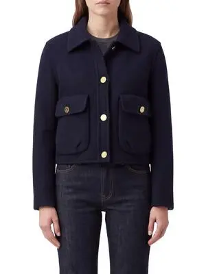 Thom Browne Single-breasted Short Coat In Virgin Wool - Navy