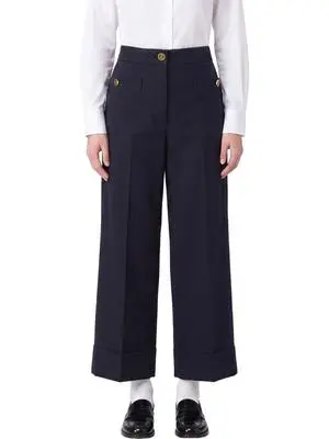 Thom Browne Virgin Wool High-waisted Wide-leg Cropped Trousers - Blue