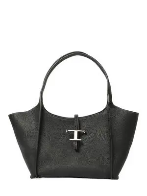 TOD'S Silver Tone T Buckle Shoulder Bag - Black
