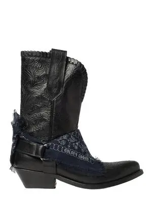 GOLDEN GOOSE Embossed Leather Cowboy Boots - Black