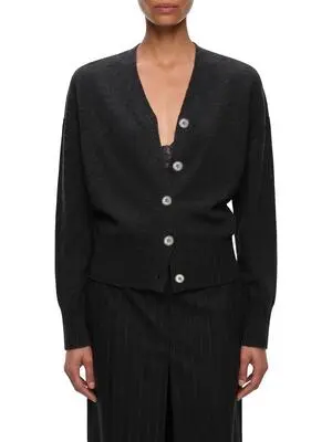 Pinko V-neck Wool And Cashmere Blend Cardigan With Button Closure - Black