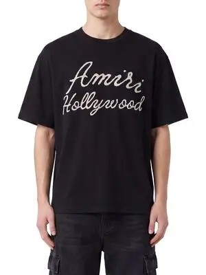 Amiri Short-sleeved Cotton T-shirt With Logo Print - Black
