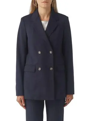 Max Mara Double Breasted Notched Lapel Jacket - Navy