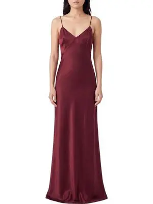Max Mara Long Satin Evening Gown With Train - Red