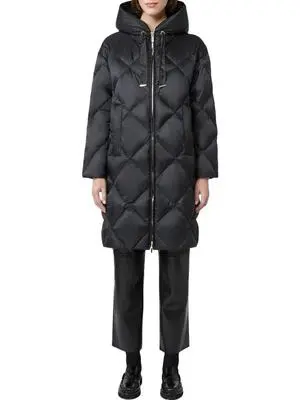 Max Mara Long Quilted Nylon Down Jacket With Drawstring Hood - Black