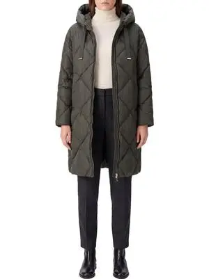 Max Mara Long Quilted Nylon Down Jacket With Drawstring Hood - Green