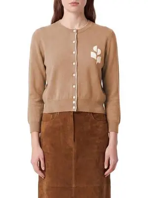 Isabel Marant Étoile Cotton And Wool Crewneck Cardigan With Contrast Logo - Camel