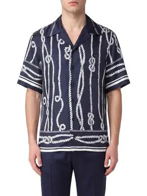 Dolce & Gabbana Marina Print Silk Bowling Shirt With Cuban Collar - Blue