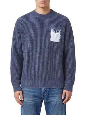 DIESEL® Dropped Shoulder Wool-blend Crewneck Jumper - Blue