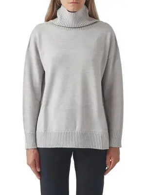 Max Mara Dropped Shoulder Virgin Wool Turtleneck Jumper - Grey