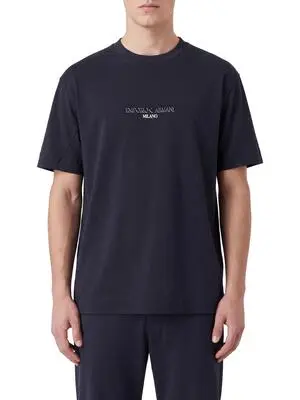 Emporio Armani Lyocell And Cotton Logo T-shirt - Blue