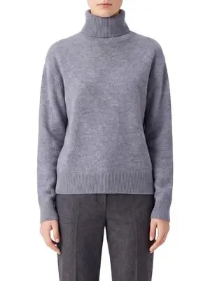 THE FRANKIE SHOP Wool & Cashmere Turtleneck Jumper With Ribbed Trim - Grey