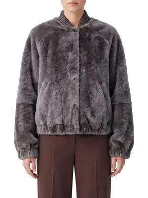 Brunello Cucinelli Relaxed-fit Fur Bomber Jacket With Dropped Shoulders - Grey