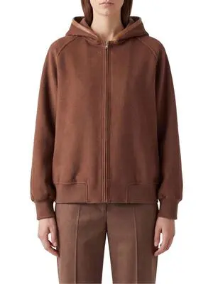 SEMICOUTURE Relaxed Fit Wool Knit Zip-up Hoodie With Dropped Shoulders - Brown