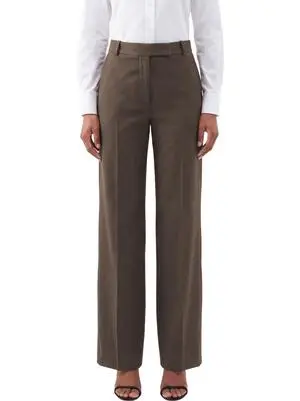 JOSEPH High-waisted Wide-leg Tailored Trousers In Viscose And Cotton Blend - Brown