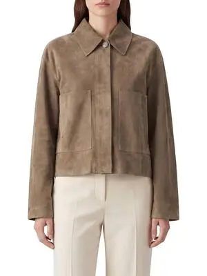 JOSEPH Suede Leather Shirt Jacket With Patch Pockets And Dropped Shoulders - Brown