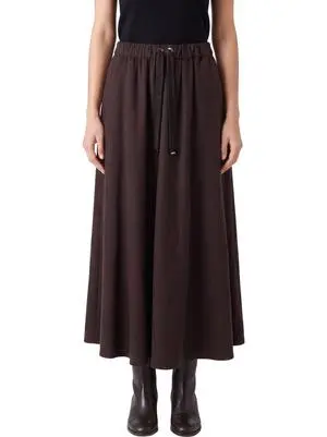 Herno Flared Wool Blend Knit Midi Skirt With High Waist And Drawstring - Black