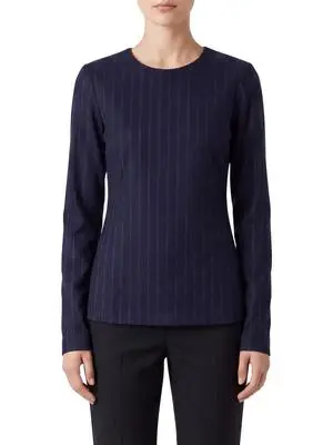 THELATEST Pinstriped Slim Fit Wool Blend Jumper With Back Zip Closure - Blue