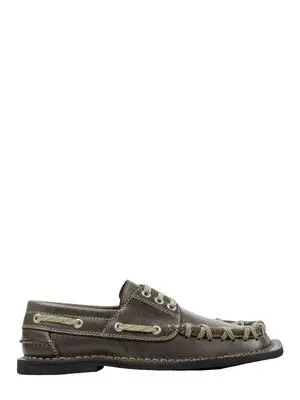 Camper Camperlab Eki Leather Boat Shoes With Embroidery And Asymmetrical Toe Grey