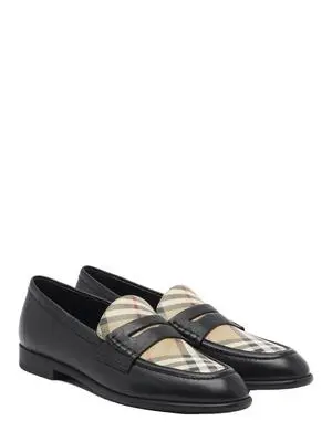 Burberry Checked Leather Penny Loafers - Black