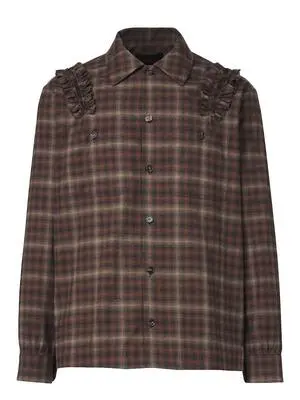 Simone Rocha Ruffled Checked Cotton Flannel Shirt - Brown