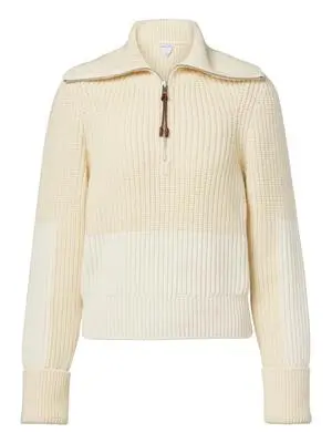 Bottega Veneta Ribbed-knit Wool And Cashmere Sweater With Leather Detail - Beige