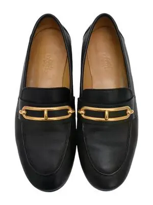HERMÈS Hermès Black Calfskin Loafers With Gold-Tone Hardware