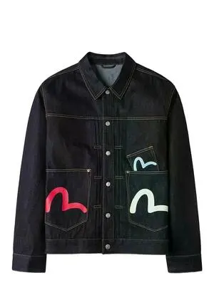 EVISU Seagull-print Multi-pocket Denim Jacket - Blue