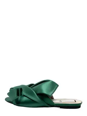 N°21 Satin Knot Detail Flat Sandals - Green