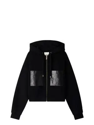 Sandro Hooded Cardigan With Leather Trim - Black