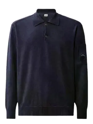 C.P. COMPANY Extrafine Merino Wool Lens Polo Sweater - Blue