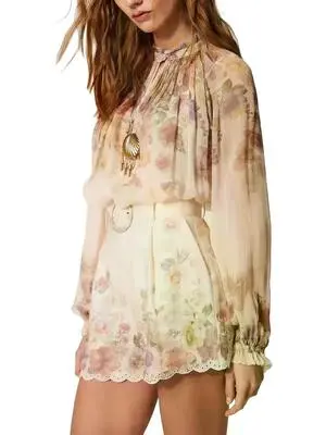 TWINSET Floral Print Crépon Blouse - Neutrals
