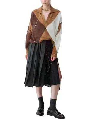 Liu Jo Argyle Knit Polo With Jewel Embroidery - Brown