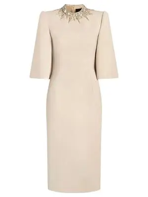 Jenny Packham Jenny Packham Bibi Crystal-Embellished Midi Dress Neutrals