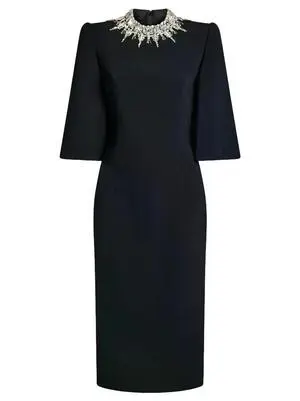Jenny Packham Jenny Packham Bibi Crystal-Embellished Flared-Sleeve Dress Black