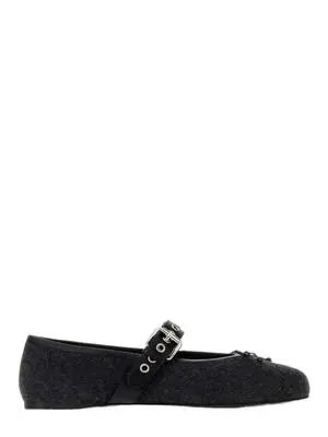 MIU MIU Miu Miu Buckle-Strap Wool Ballet Flats